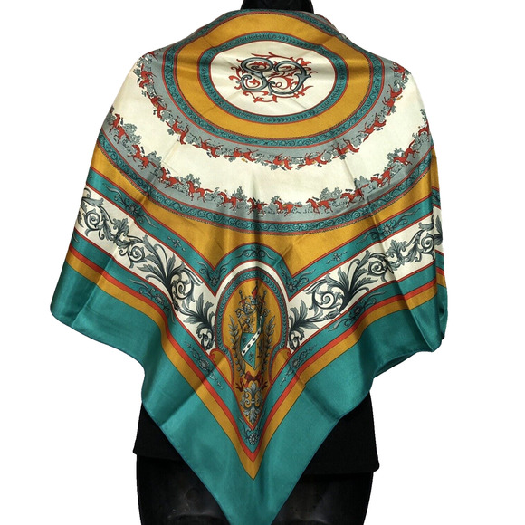Vintage | Accessories | Vintage Horse Race Scarf Square Green And Gold ...